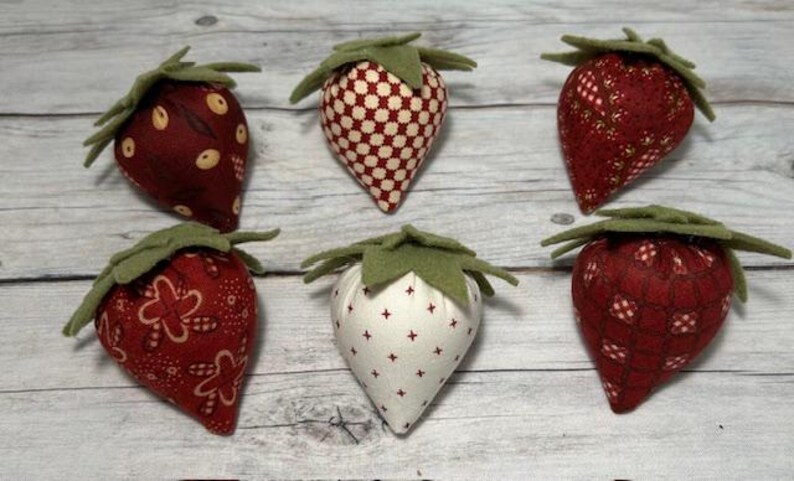 Strawberry Bowl Fillers, Primitive Homespun Handmade Fabric Strawberries, Tiered Tray Decor ...