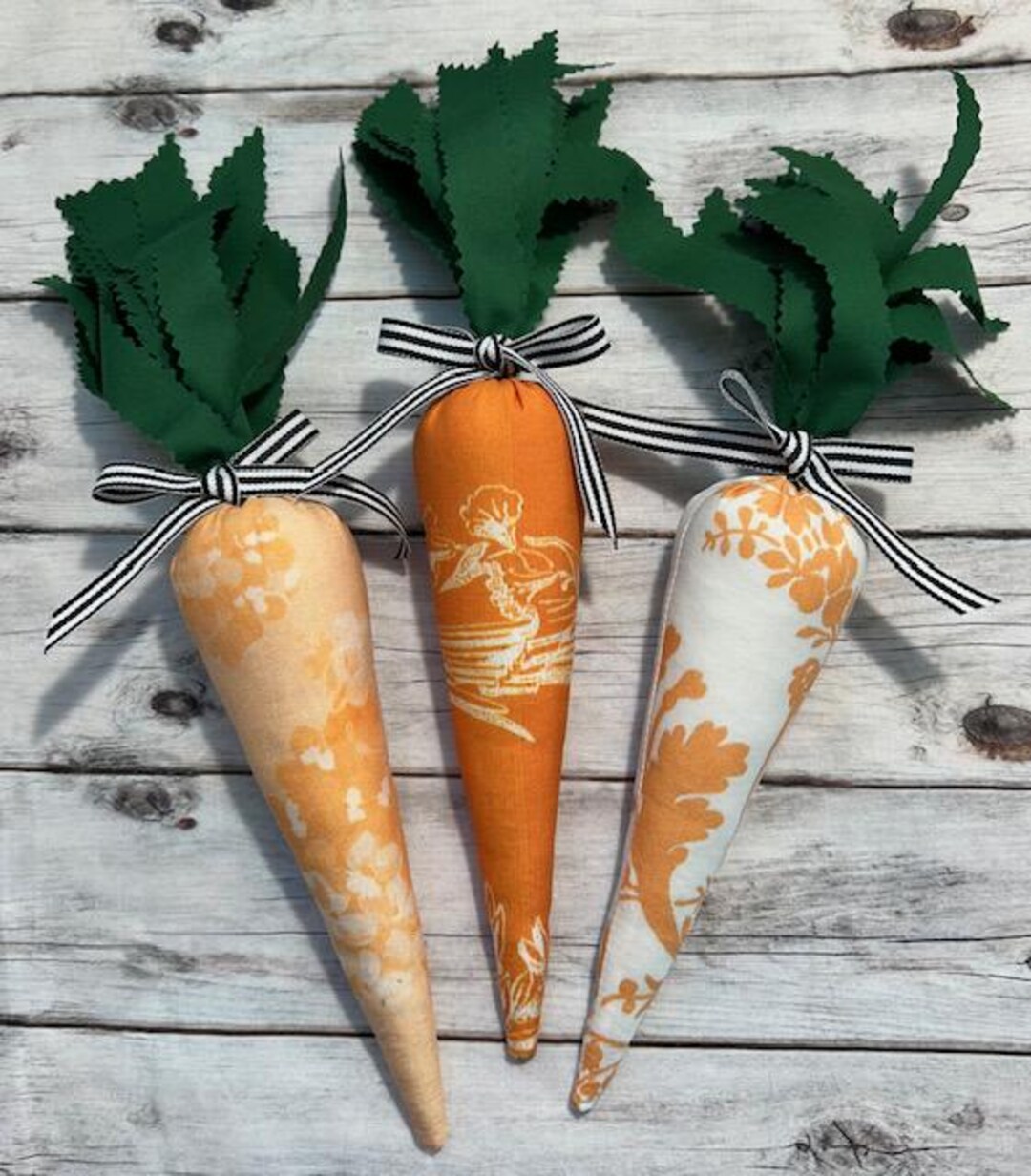 Toile Fabric Carrots Handmade Farmhouse Carrot Farmhouse Décor Easter ...