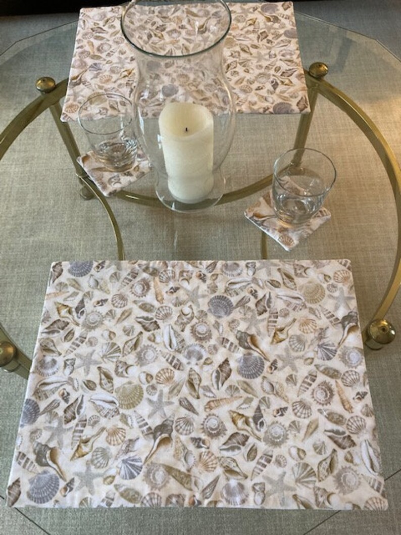 Fabric Summer Placemats/beach Shells Print Placemats/neutral Summer ...