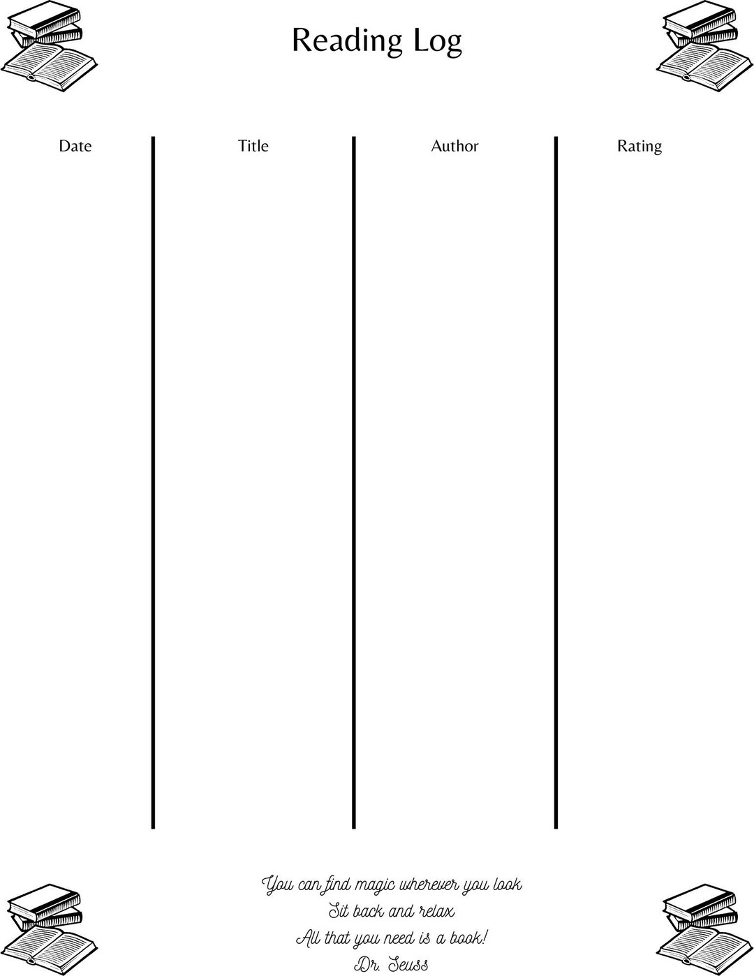 Reading Log Printable Digital Download - Etsy