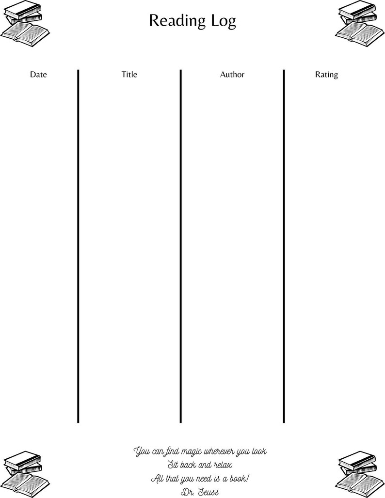 Reading Log Printable Digital Download - Etsy