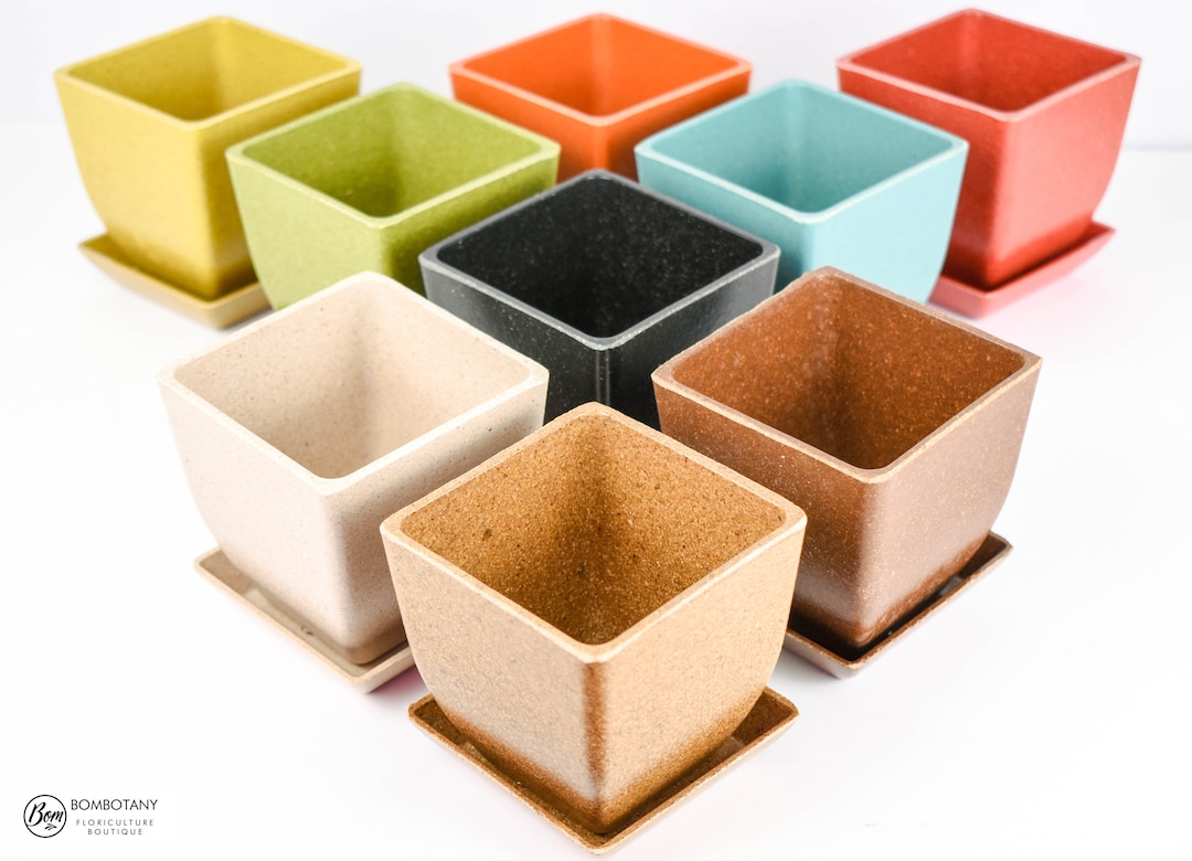 Plant Fiber Quadra Pot 3.5x3.5" W/ Saucer, for Orchids & Other Plants ...
