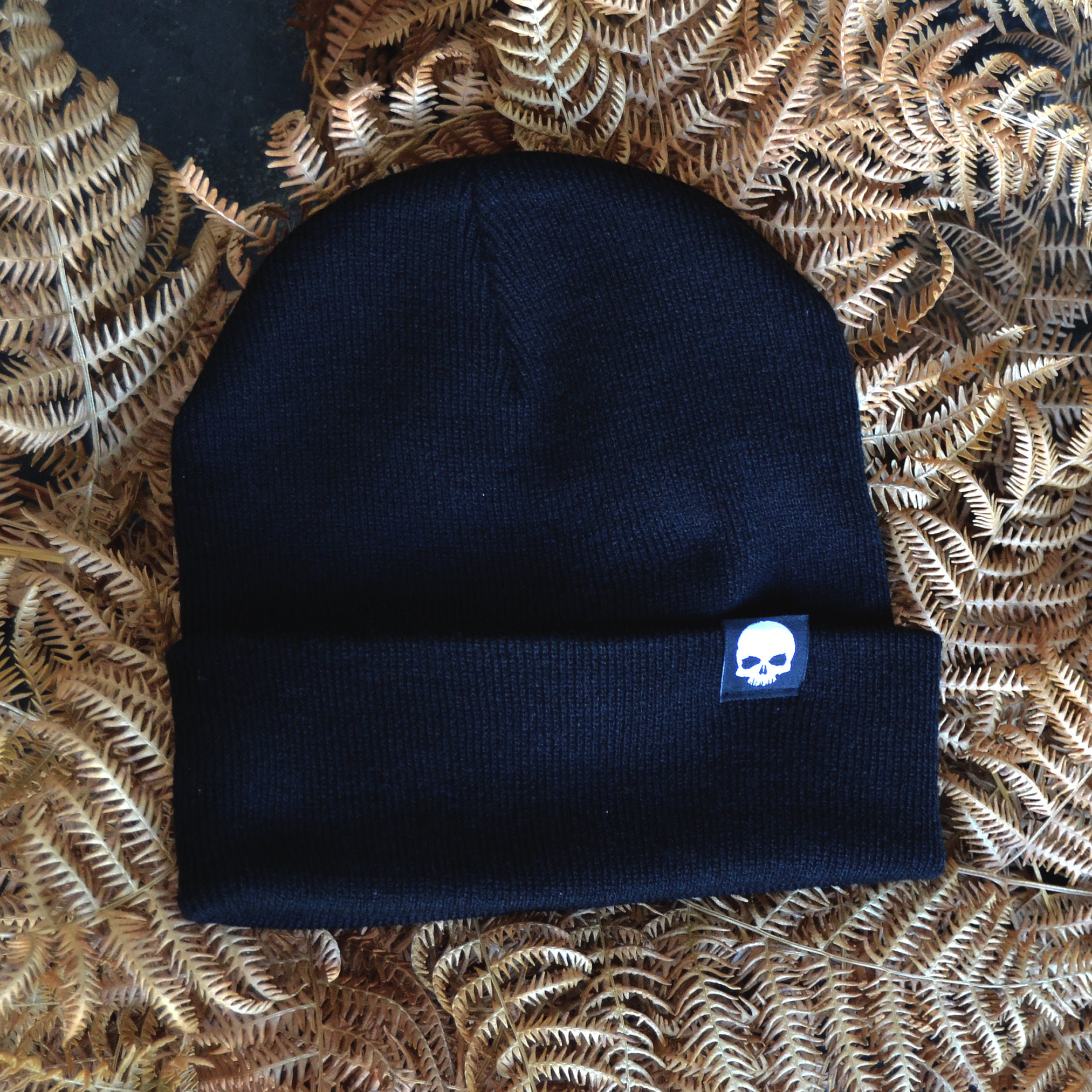 Skull Tag Black Beanie Hat | Alternative Gothic Emo Punk Skull Tag Black Beanie Hat | Alternative Gothic Emo Punk