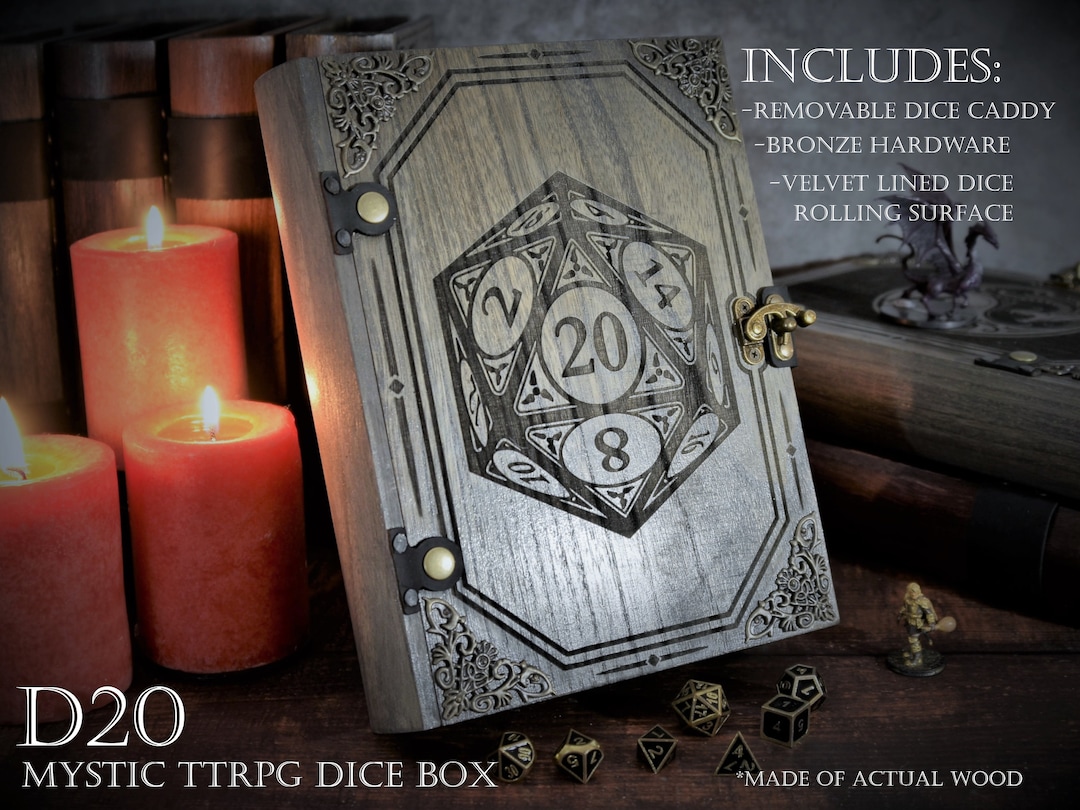 D&D Dice Box d20 Mystic Engraved Spell Tome Dnd Dice Tray, Book Box ...