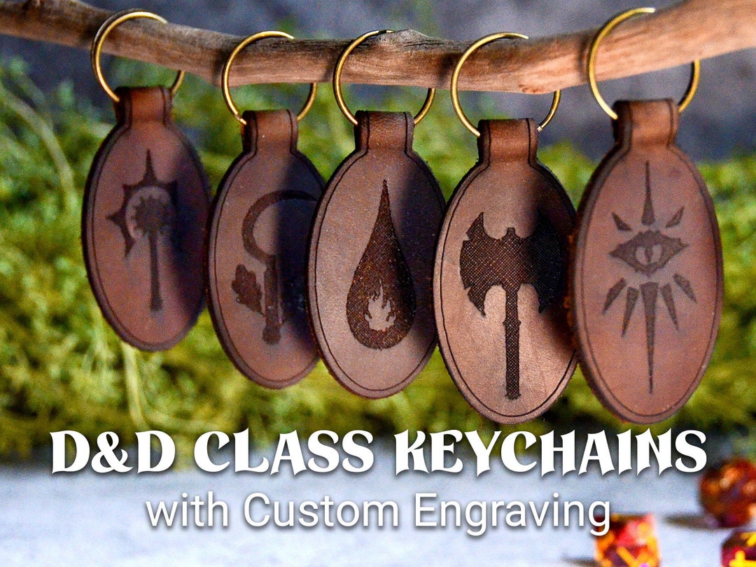 Dnd Leather Keychain With All Player Classes | Custom Engraving Gift ...