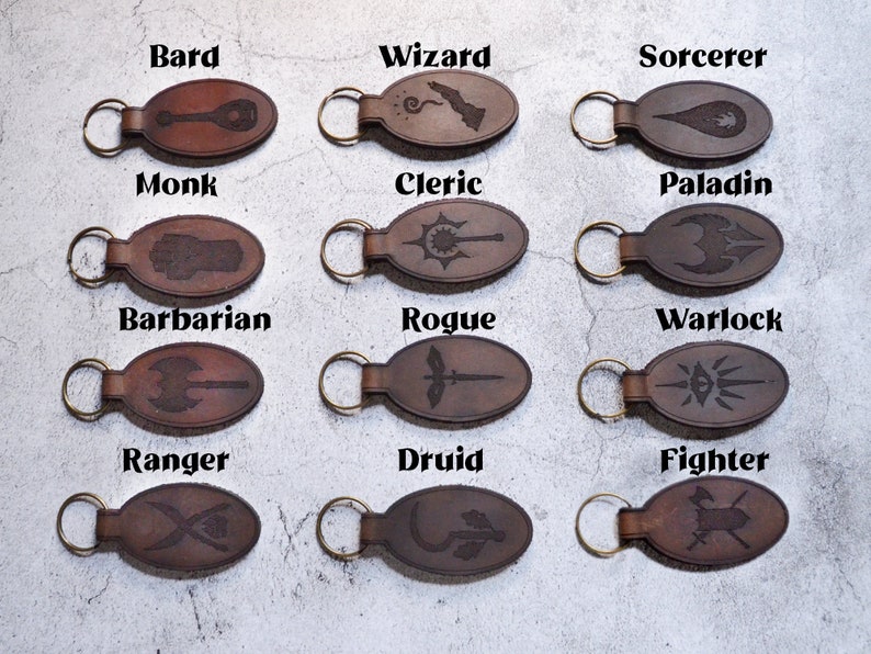 D&D Class Leather Keychain: Custom Engraved Dungeons and Dragons Gift ...