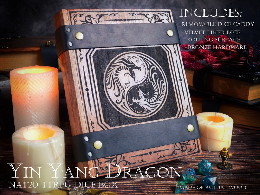 D&D Dice Box yin Yang Dragon Nat20 Engraved Dice Tome Dnd Dice Tray ...