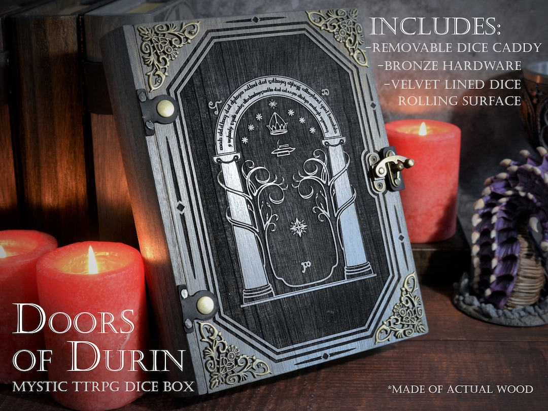 D&D Dice Box doors of Durin LOTR Mystic Relief Engraved Dice Tome Dnd ...
