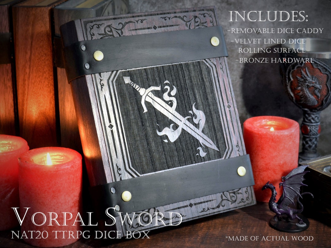 D&D Dice Box vorpal Sword Nat20 Engraved Dice Tome Dnd Dice Tray, Spell ...