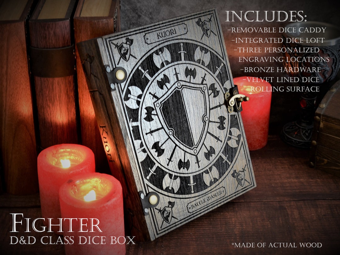 Fighter Class D&D Dice Box - Battle Box W/ Dice Tower | Dnd Dice Tray ...
