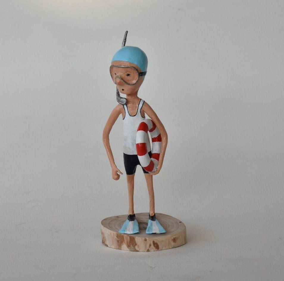 Handcrafted Paper Mache Diver Sculpture With Swimmer's - Etsy