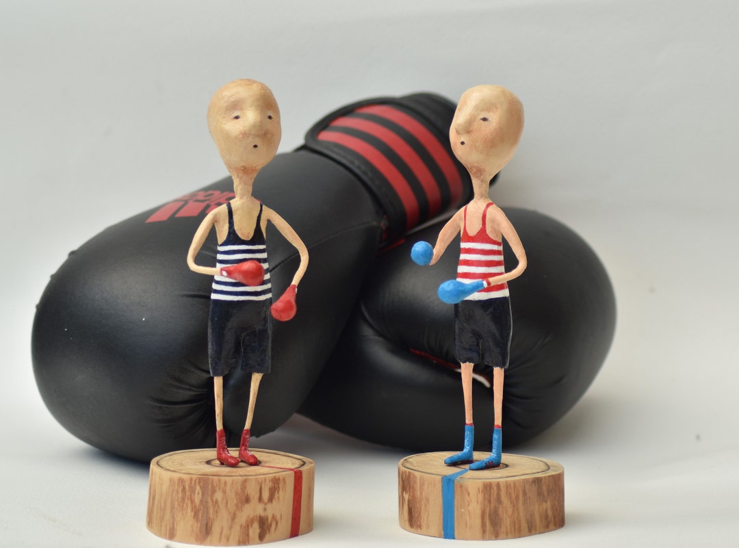 Curious Paper Pache Boxing Figurine Pair Punching Boxers - Etsy