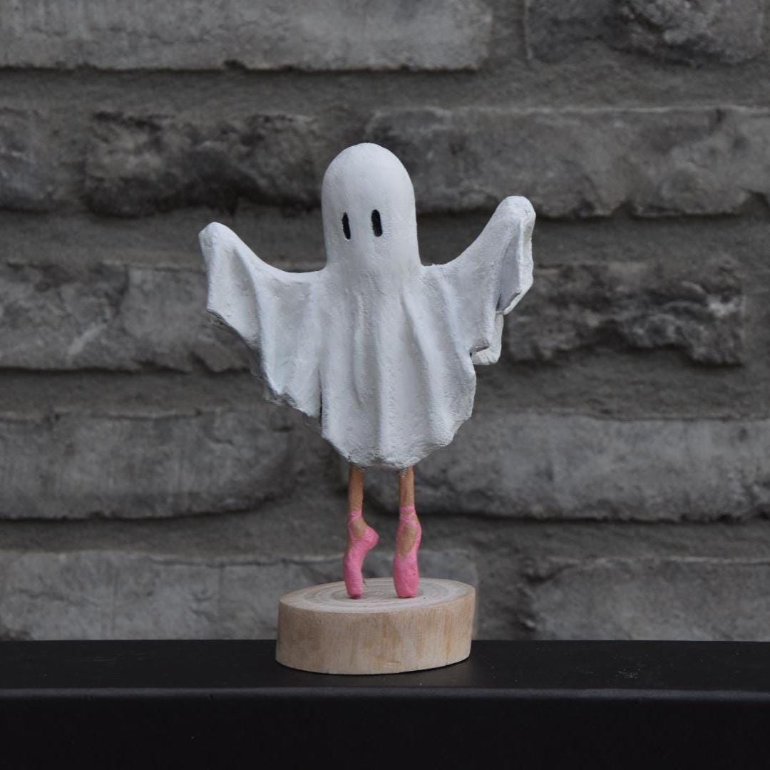 Handmade Paper Mache Ballet Ghost | Kawaii Ghost Figurine on Pointe ...