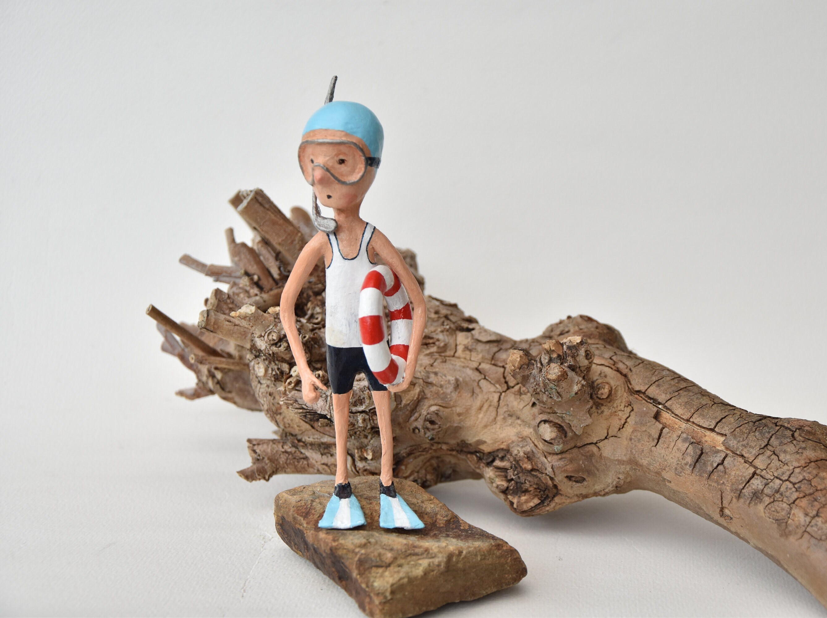 Handcrafted Paper Mache Diver Sculpture With Swimmer's - Etsy