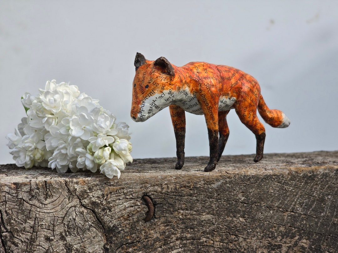 Handcrafted Paper Mache Red Fox Sculpture Lifelike Wildlife Art for ...