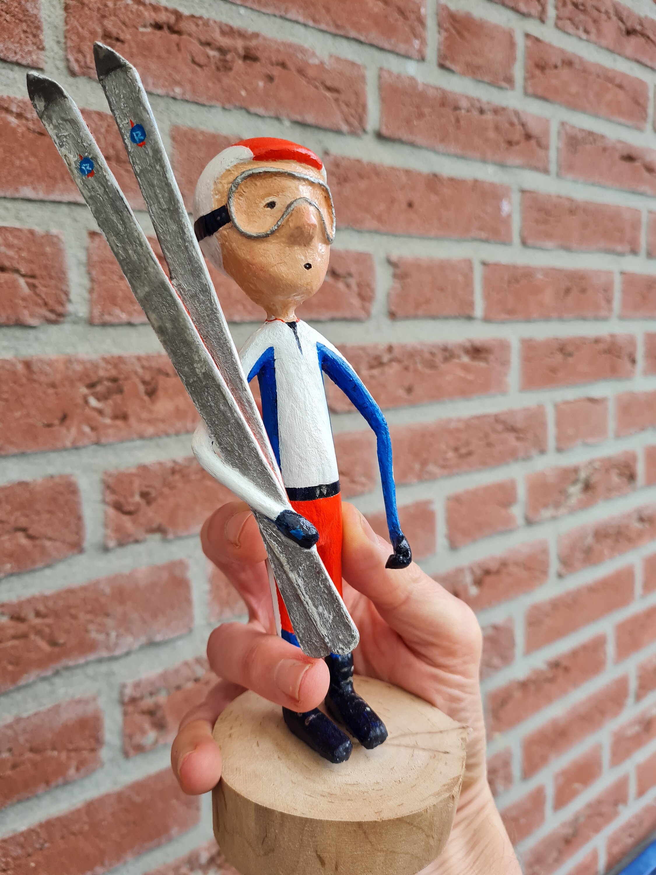 Skier Paper Mache Decor, Paperclay Winter Sports Gift, Ski Decoration ...