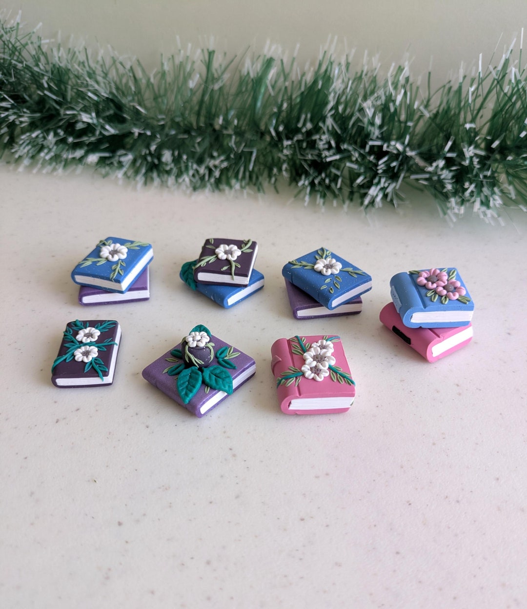 Floral Book, Desk Decor, Mini Book, Book Stack, Miniature Book, Knick ...