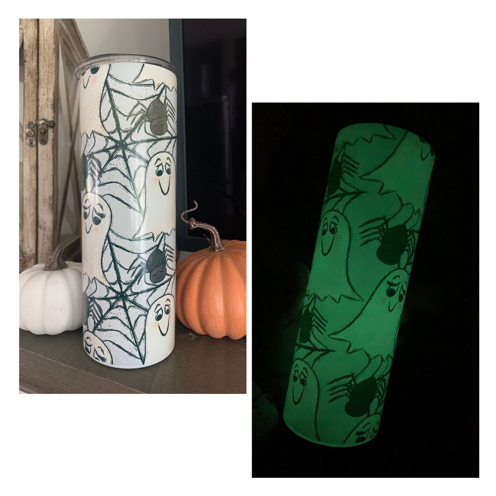 Halloween Ghosts and Spider Web Glow in the Dark Insulated Tumbler Cup ...