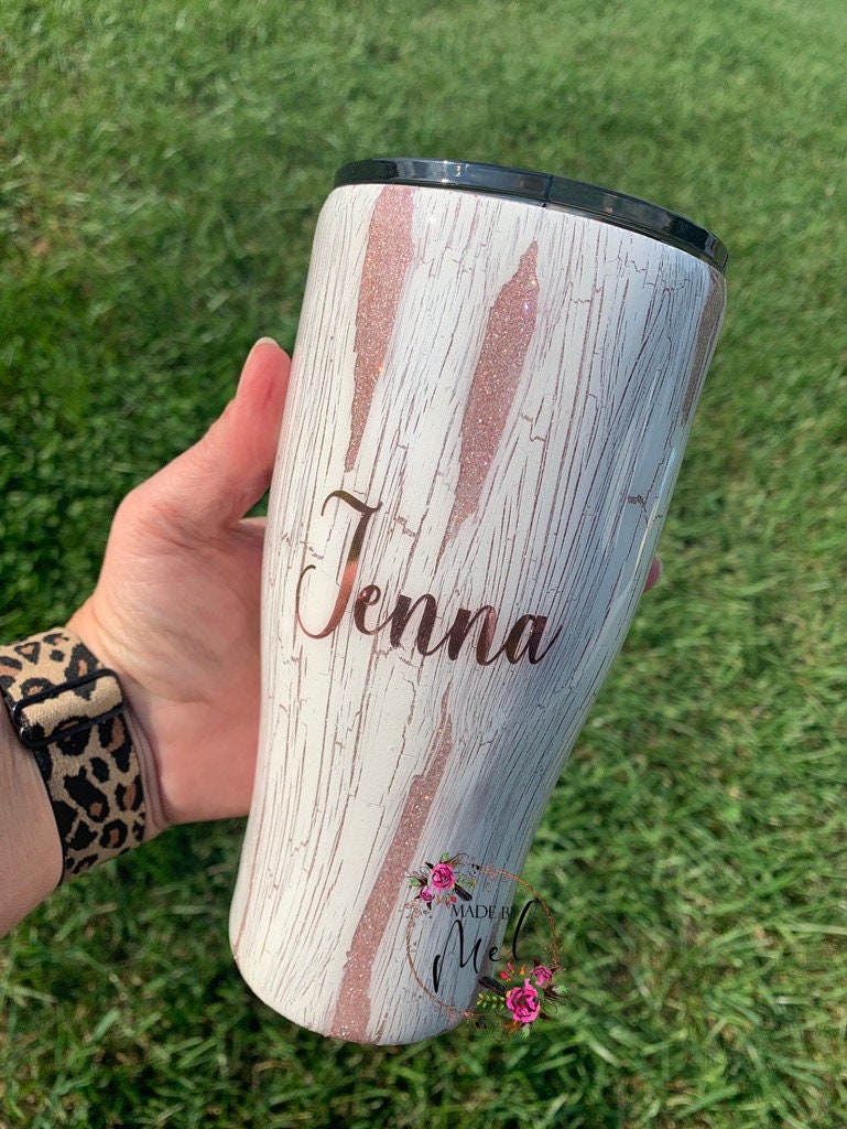 Distressed Wood Bullhead Glitter Pink Rose Gold Insulated Tumbler Cup ...