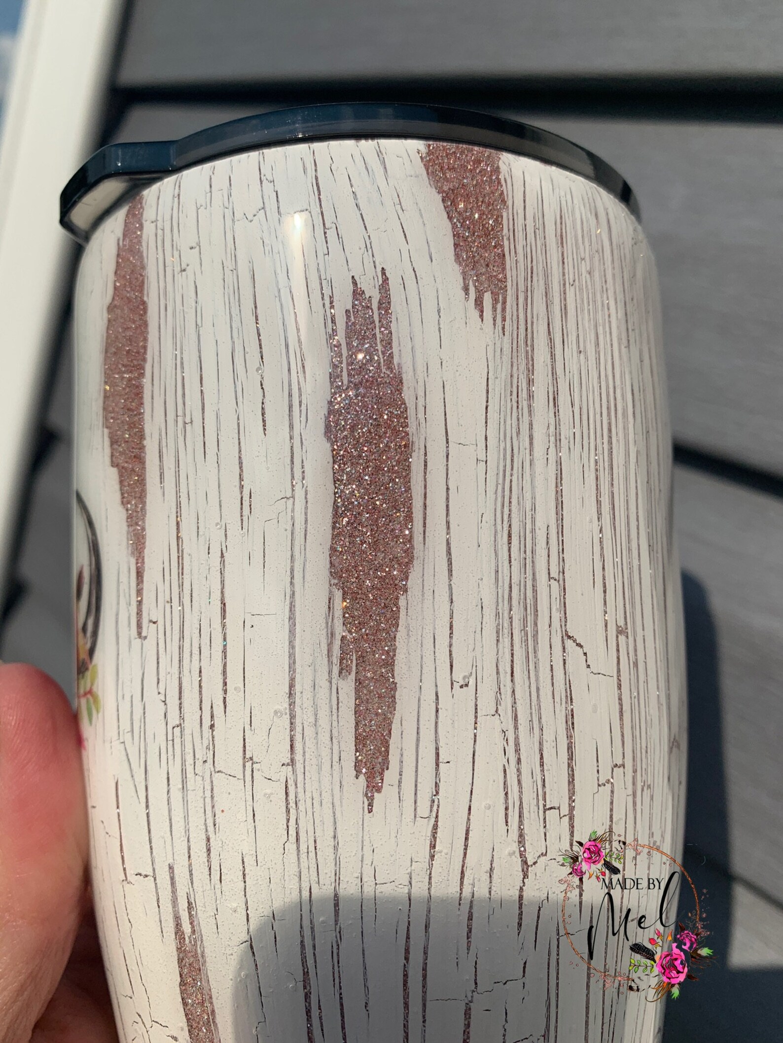 Distressed Wood Bullhead Glitter Pink Rose Gold Insulated Tumbler Cup ...