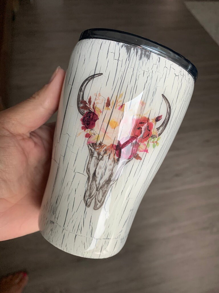 Distressed Wood Bullhead Glitter Pink Rose Gold Insulated Tumbler Cup ...