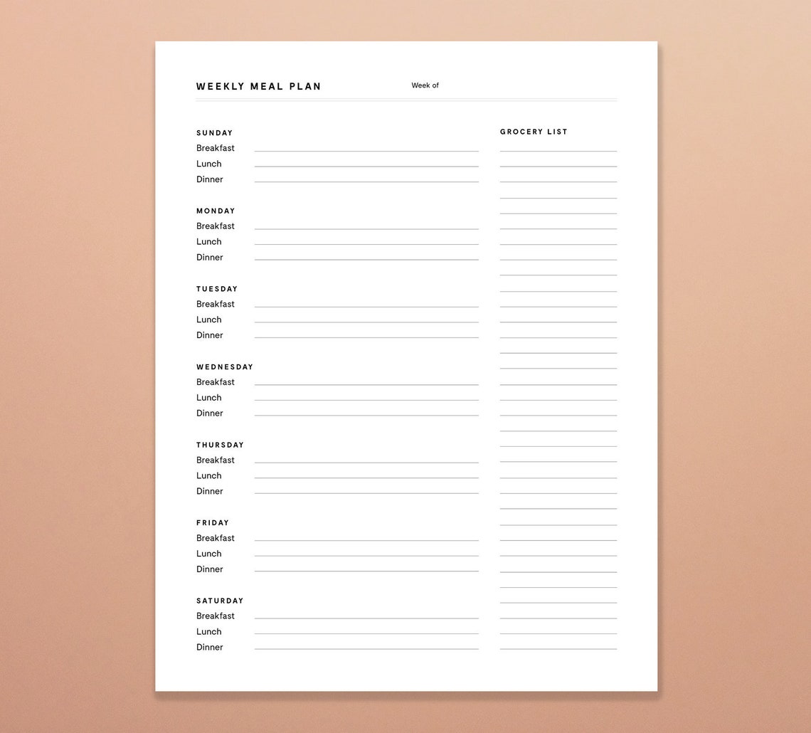 Weekly Menu Planner Printable Menu Plan Digital Download Meal Planning ...