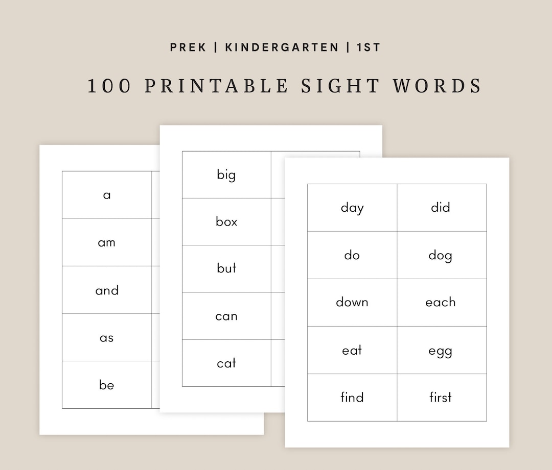 100 Sight Word Cards Practice Printable Sight Word Minimal Homeschool ...