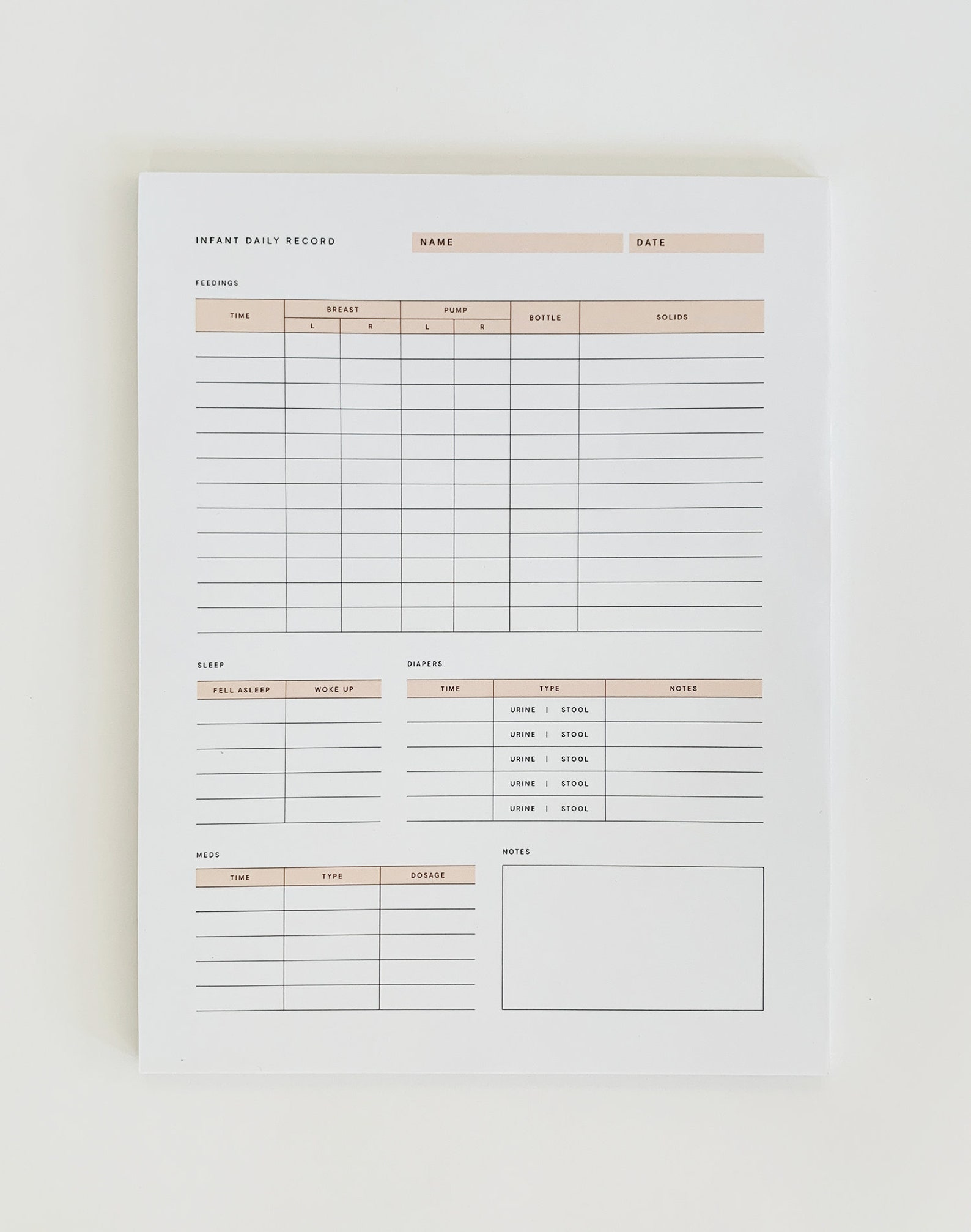 Printed Infant Daily Log Notepad Newborn Feeding Diaper Notepad Newborn ...