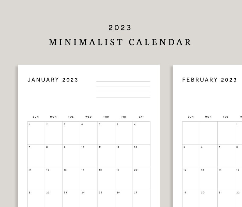2023 Minimalist Calendar Printable 8.5x11 Wall Calendar Minimal Monthly ...