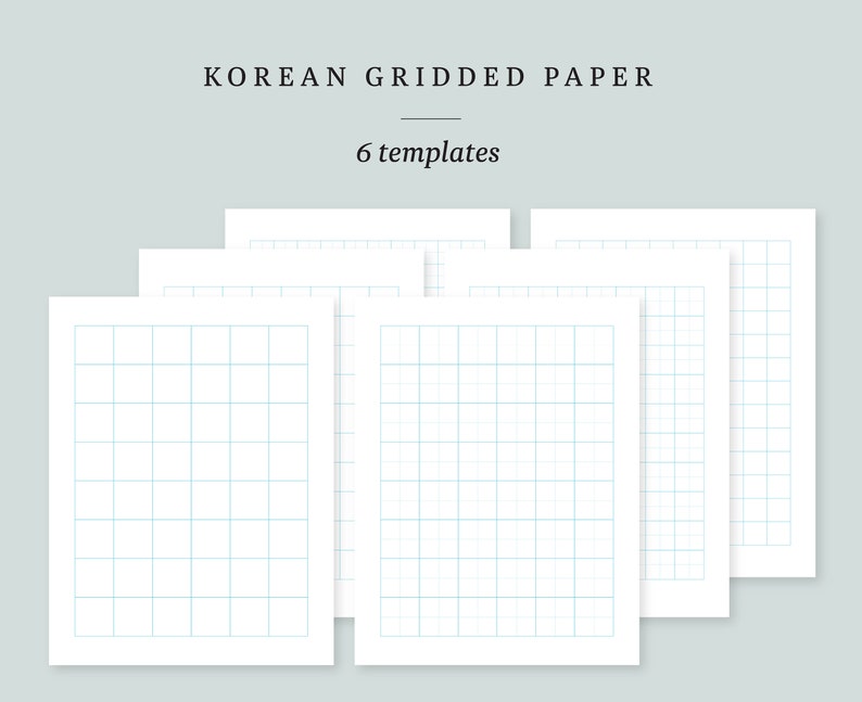 Square Grid Korean Handwriting Practice Sheets 6 Templates 6 8 - Etsy