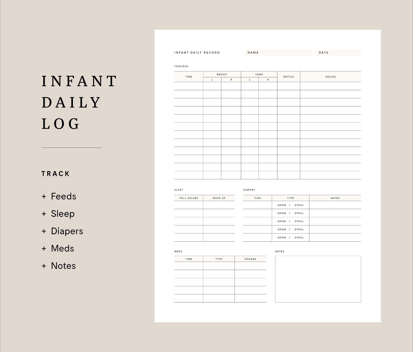 Infant Daily Log Newborn Feeding Chart Diaper Newborn Feeding Log ...