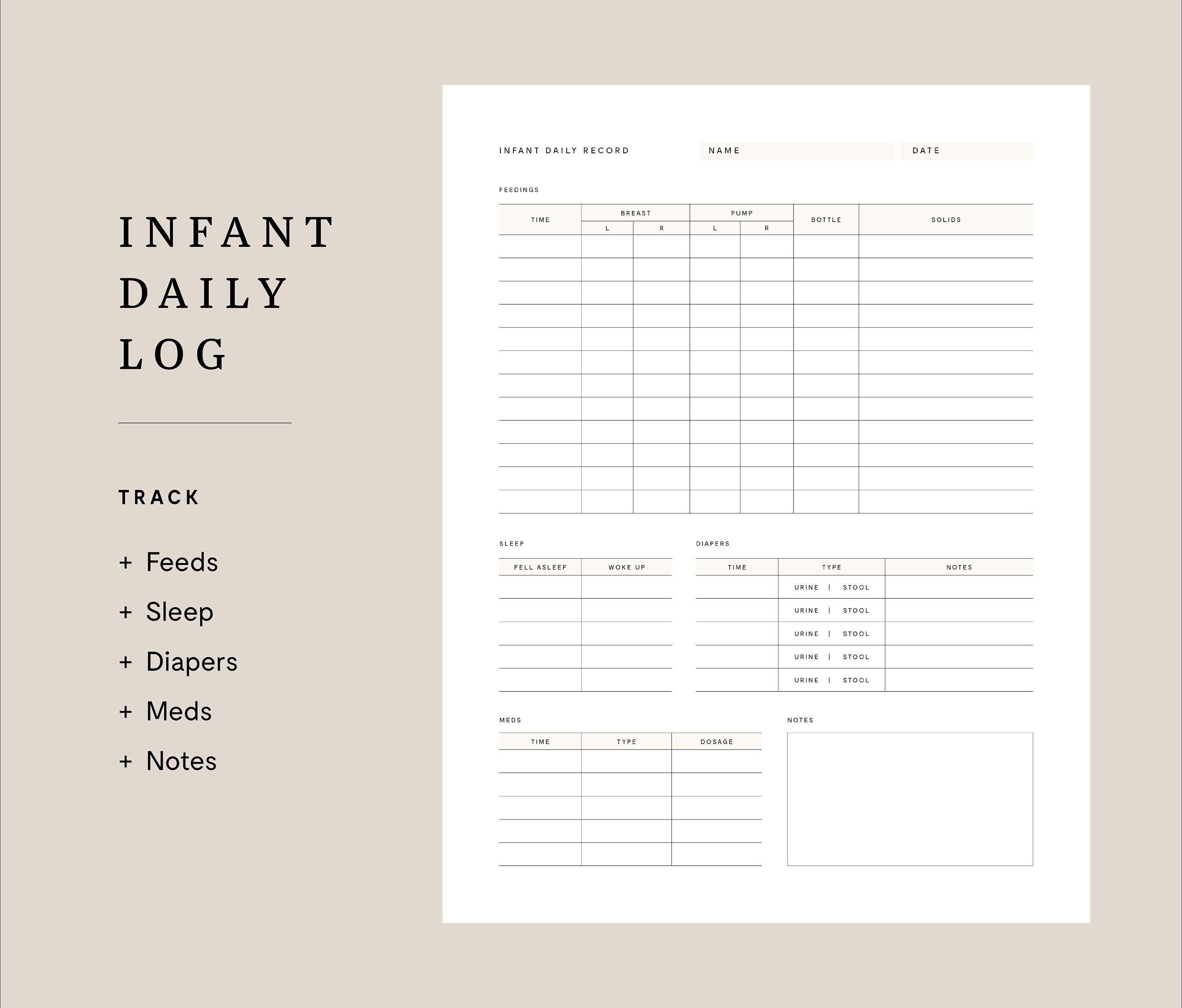 Infant Daily Log Newborn Feeding Chart Diaper Newborn Feeding Log ...