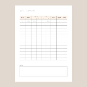 Newborn Log Digital 5.5x8.5 Infant Daily Log Newborn Feeding Diapering ...