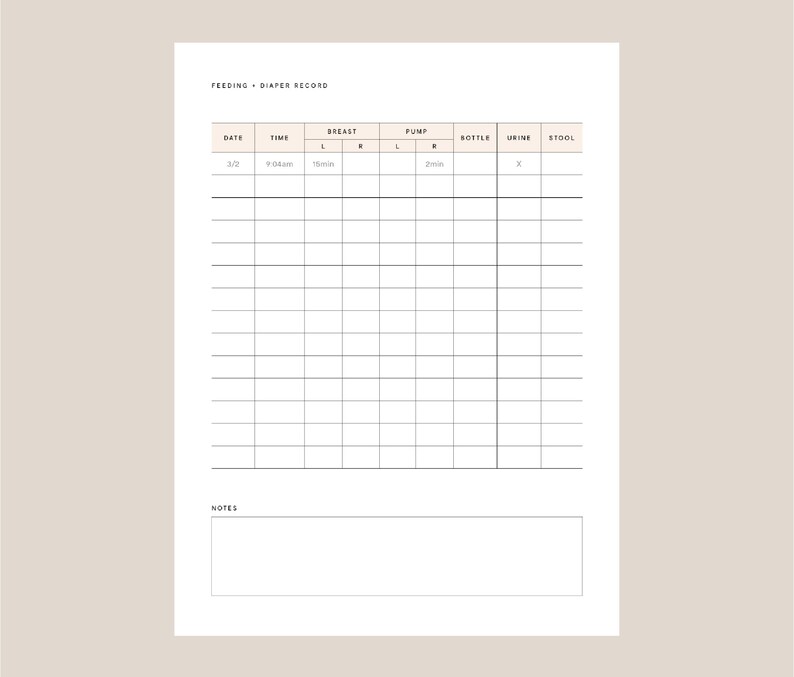 Newborn Log Digital 5.5x8.5 Infant Daily Log Newborn Feeding Diapering ...