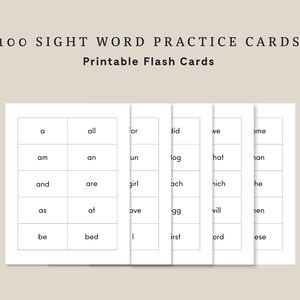 100 Sight Word Cards Practice Printable Sight Word Minimal Homeschool ...