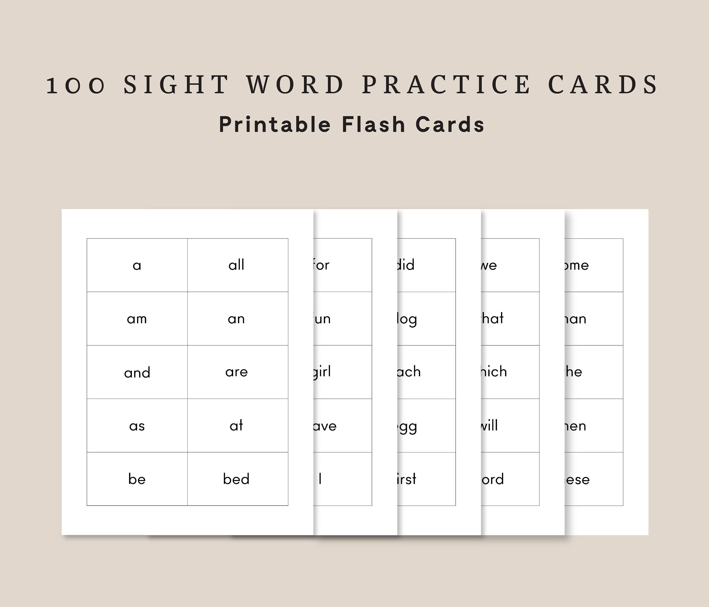 100 Sight Word Cards Practice Printable Sight Word Minimal Homeschool ...