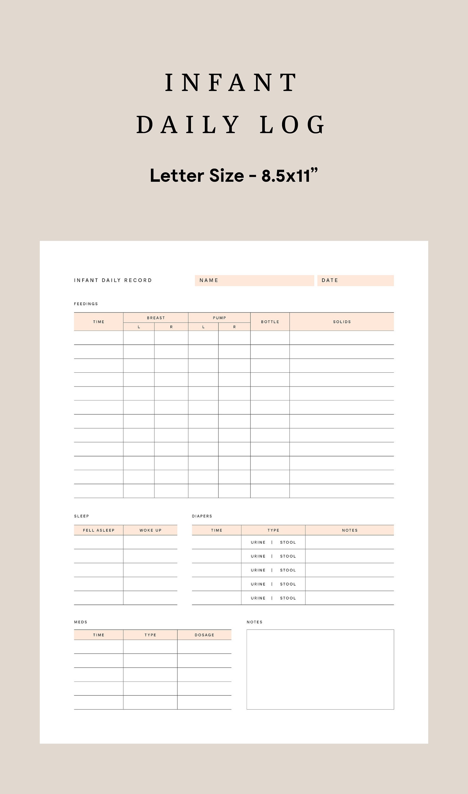 Printed Infant Daily Log Notepad Newborn Feeding Diaper Notepad Newborn ...
