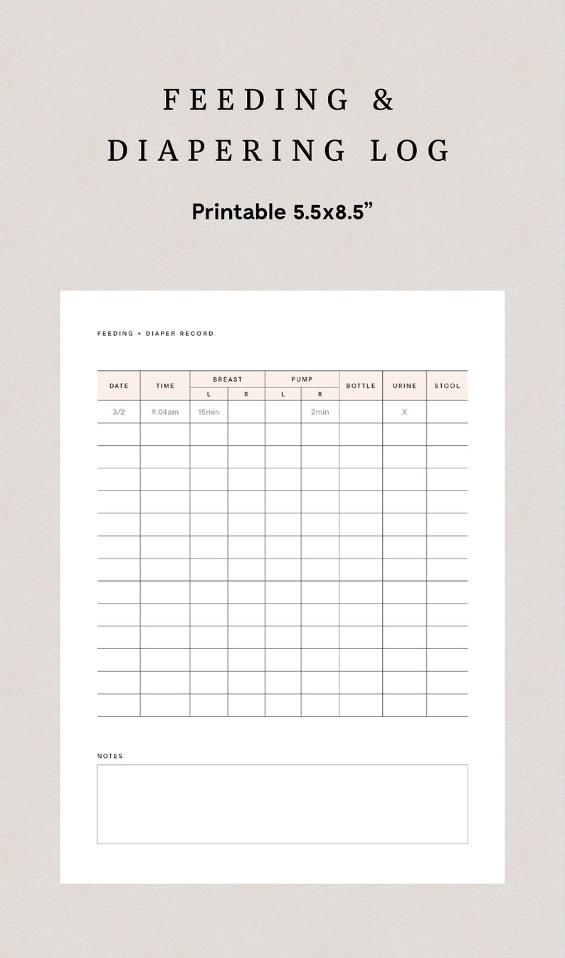 Newborn Log Digital 5.5x8.5 Infant Daily Log Newborn Feeding Diapering ...