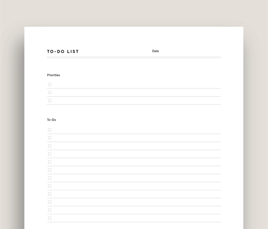 Minimalist to Do List Printable Minimal List Daily Goal Template to Do ...