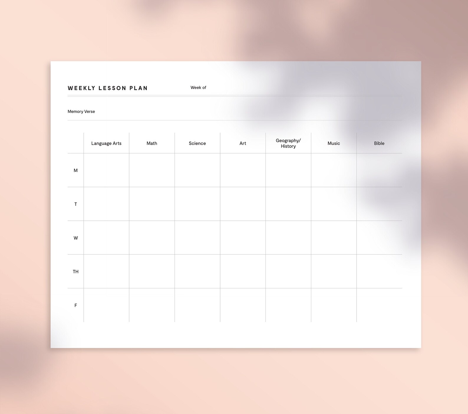 Homeschool Weekly Lesson Plan Digital Homeschool Weekly Schedule ...