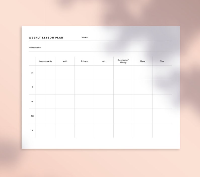 Homeschool Weekly Lesson Plan Digital Homeschool Weekly Schedule ...