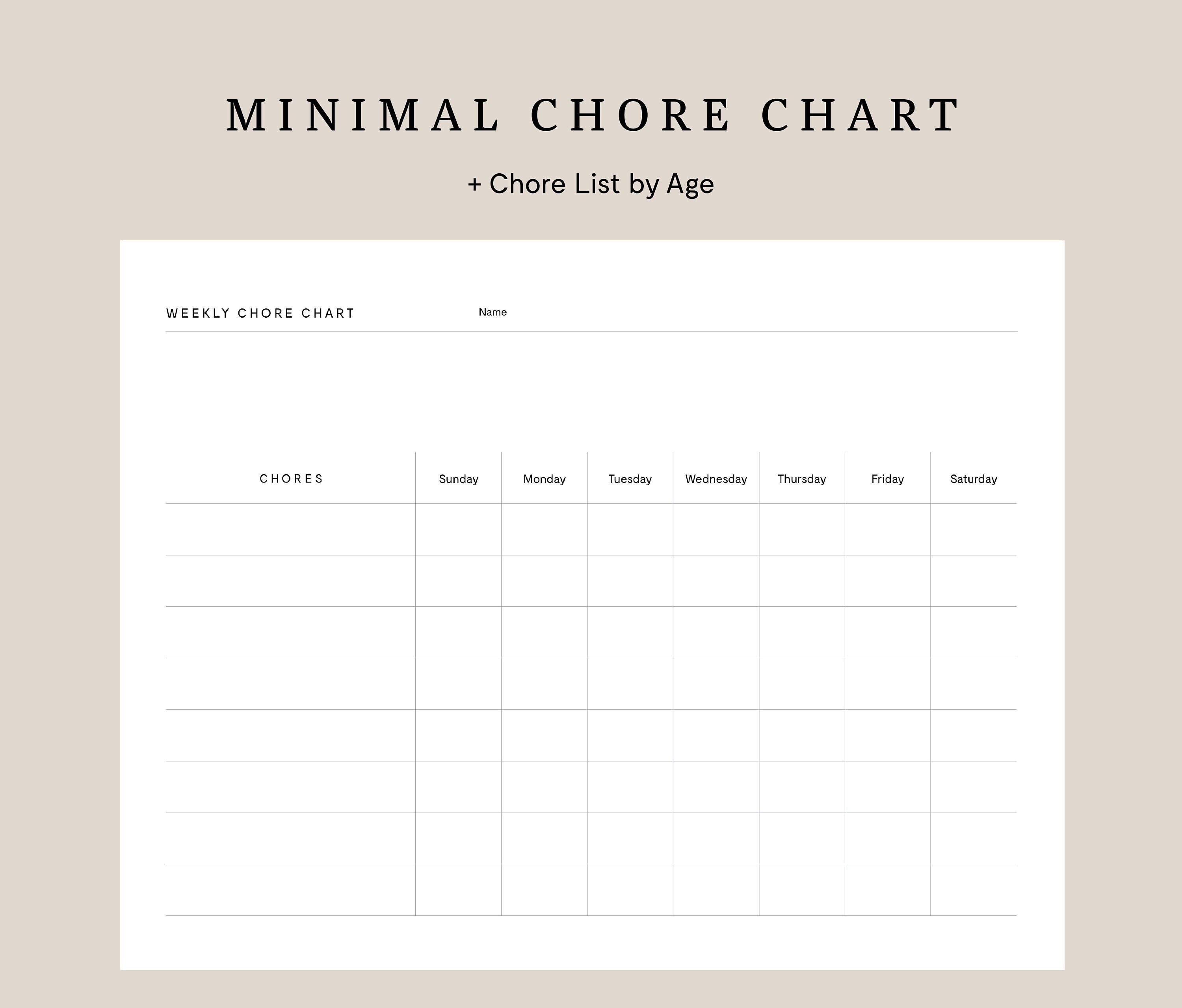 Chore Chart and Chore List by Age Toddler Chore Elementary Chore List ...