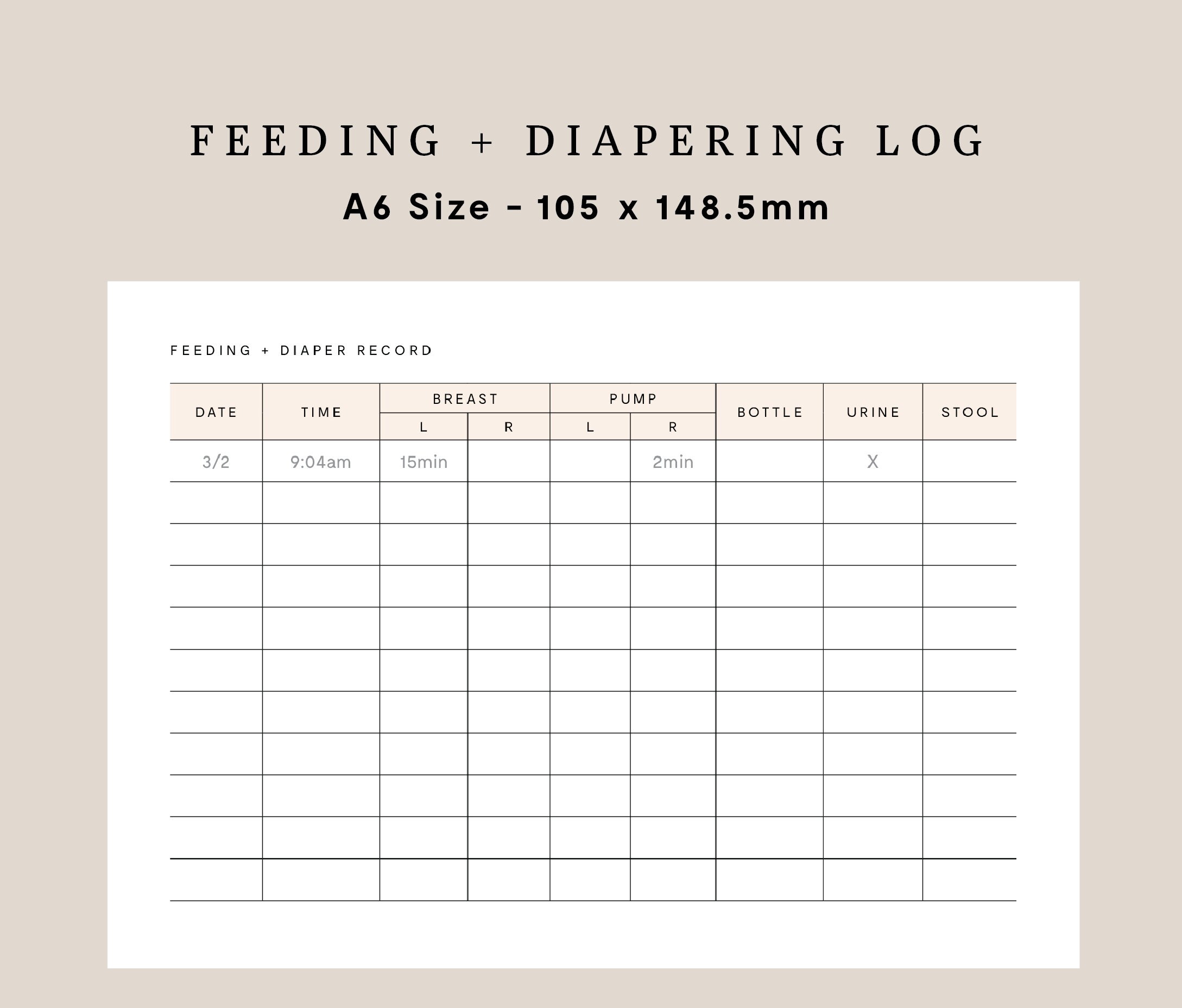 Newborn Feeding Diaper Log Digital Download A6 Diaper Feeding Etsy