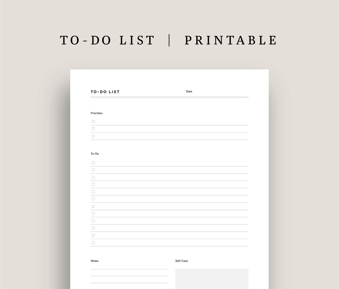 Minimalist to Do List Printable Minimal List Daily Goal Template to Do ...