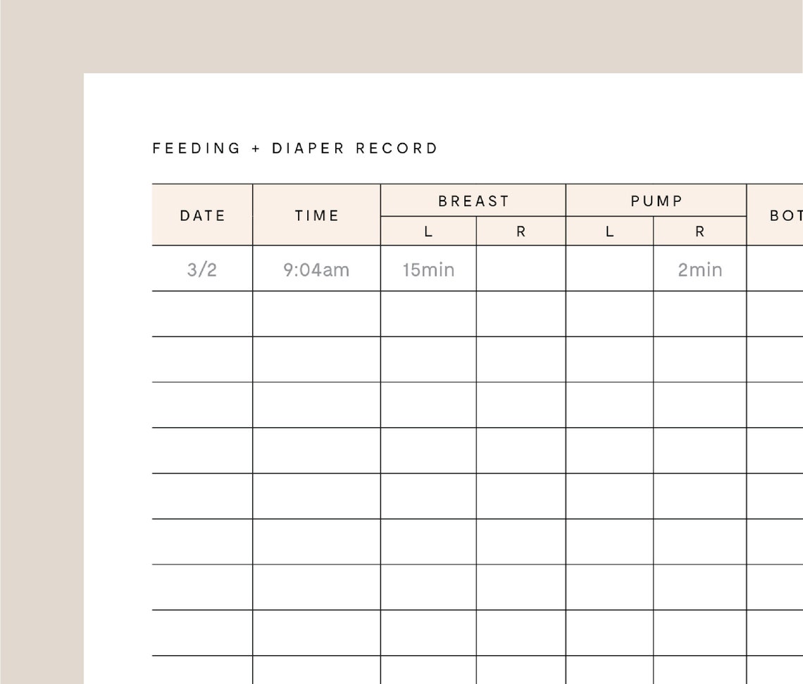 Newborn Feeding Diaper Log Digital Download A6 Diaper Feeding Log ...