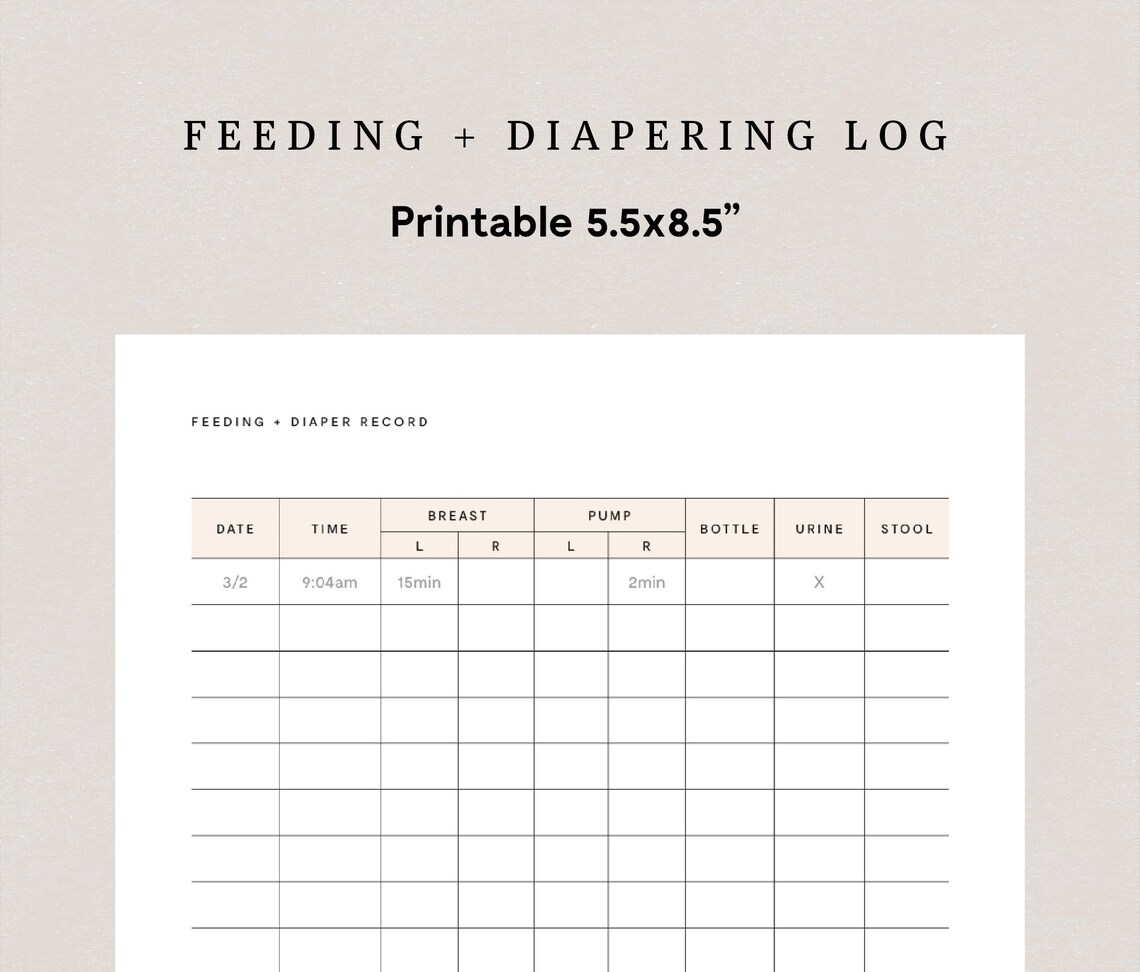 Newborn Log Digital 5.5x8.5 Infant Daily Log Newborn Feeding Diapering ...