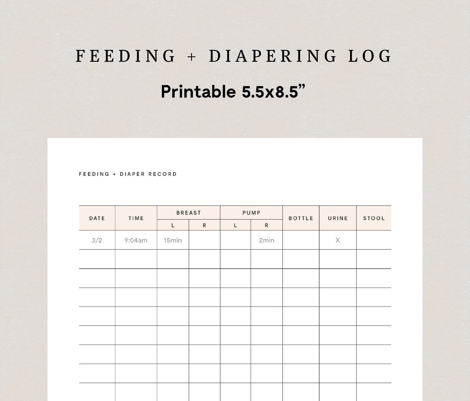 Newborn Log Digital 5.5x8.5 Infant Daily Log Newborn Feeding Diapering ...