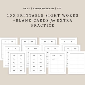 100 Sight Word Cards Practice Printable Sight Word Minimal Homeschool ...