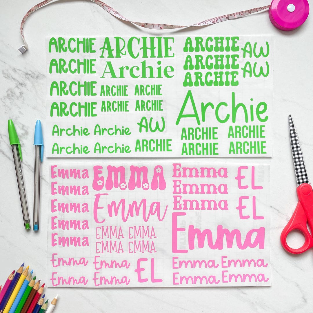 Custom Name Decals, Name Decal Sheet, Sticker Name Sheet, Back to ...