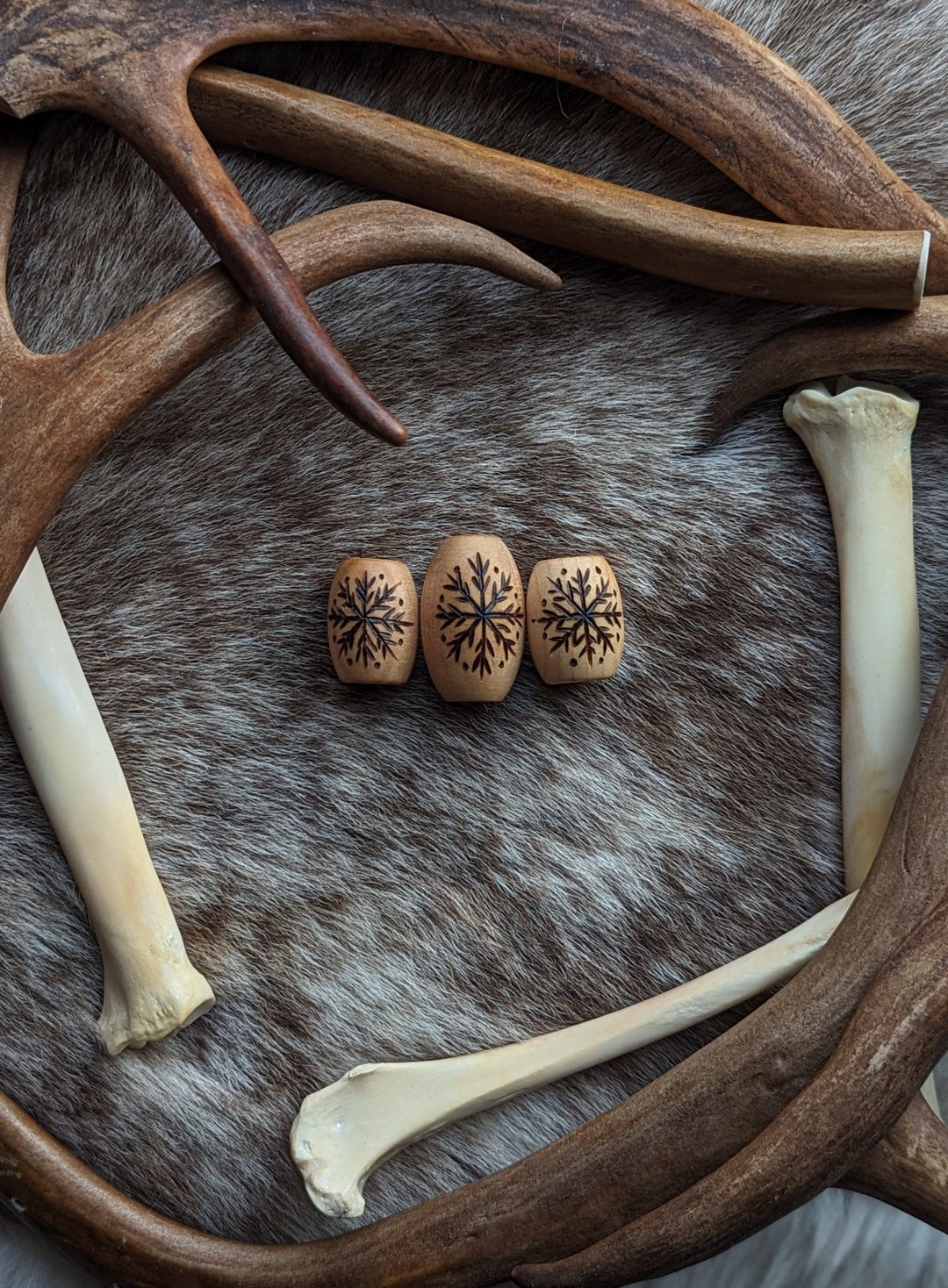 Set of 3 Wooden Beads With Decorations Dread Beads Dread Accessories by ...